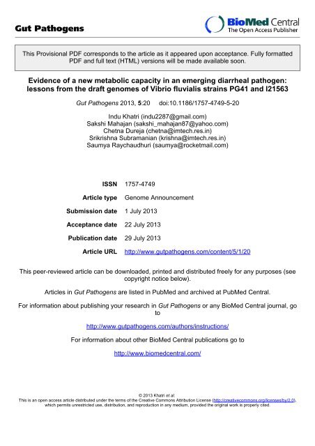 lessons from the draft genomes of Vibrio fluvialis ... - Gut Pathogens