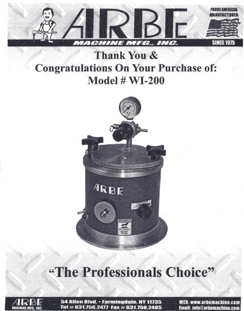 Model # WI-200 Mini Wax Injector - Arbe Machine