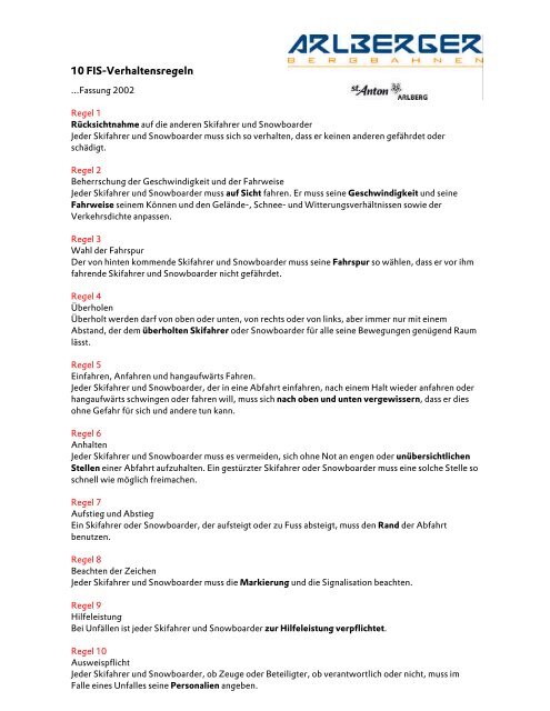 10 Fis-Verhaltensregeln