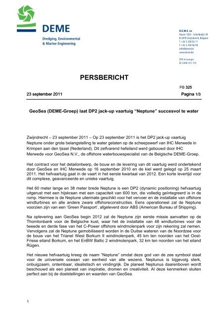 GeoSea (DEME-Groep) laat DP2 jack-up vaartuig "Neptune" - CFE