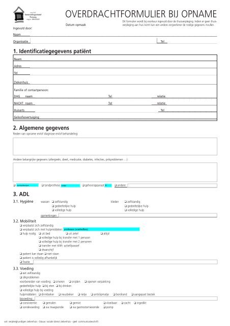 Overdrachtsformulier bij opname