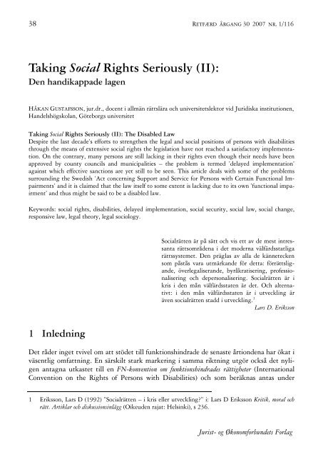 Taking Social Rights Seriously (II): - Retfaerd.org