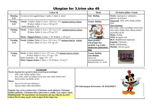 Ukeplan for 3.trinn uke 49 - Grøne Bråden Skole
