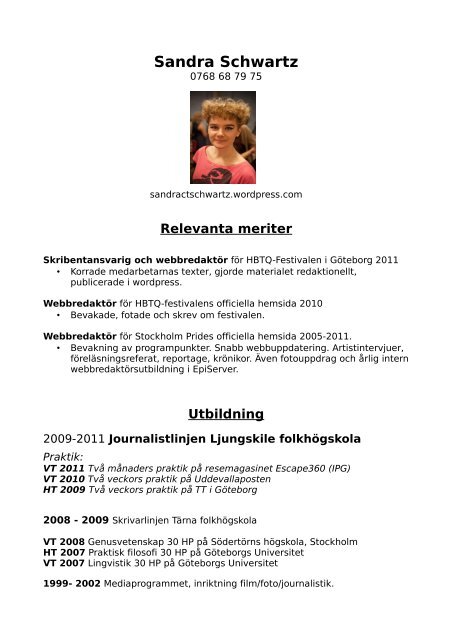 Sandra Schwartz CV