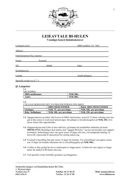 Leiekontrakt BI-hulen