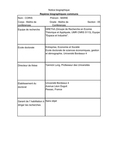 Notice biographique Repères biographiques communs ... - CP-CNU