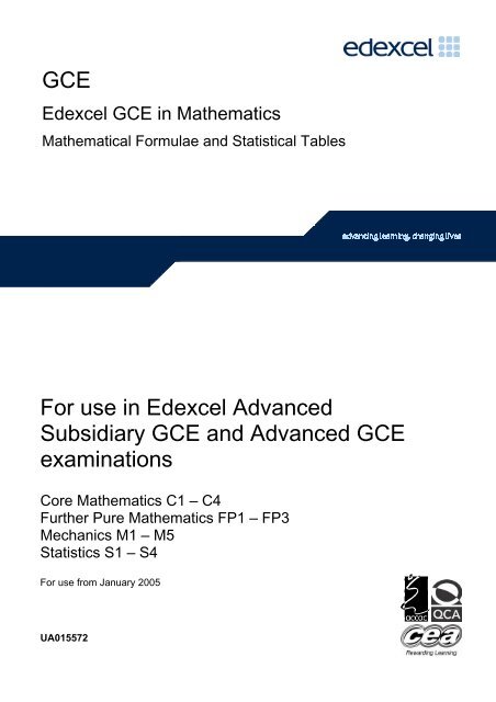 % FORMULAE - MathsNet A-Level