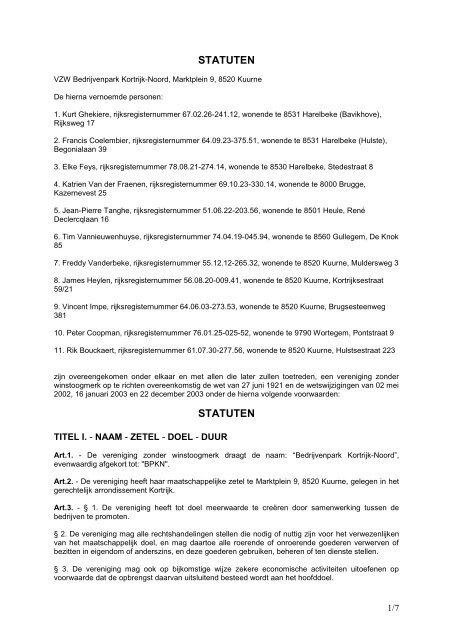 Statuten Bedrijvenpark Kortrijk-Noord vzw.pdf - EHBTM