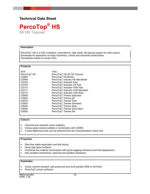 Technical Data Sheet PercoTop ® HS - Movac Group Limited