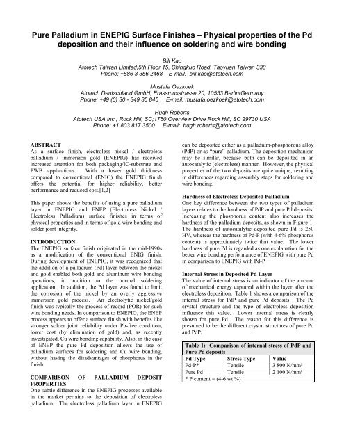 Pure Palladium in ENEPIG Surface Finishes – Physical ... - Atotech Inc.