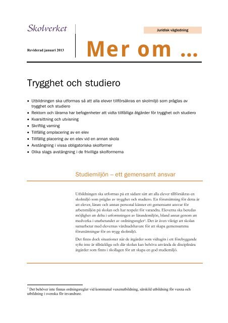 Trygghet och studiero - Skolverket