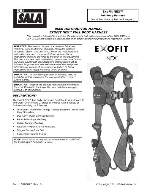 user instruction manual exofit nex™ full body harness