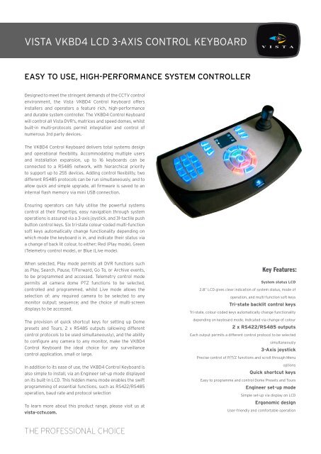 VISTA VKBD4 LCD 3-AxIS ConTroL KeyBoArD