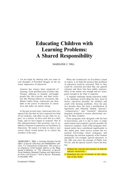 Educating Children with Learning Problems: A Shared Responsibility