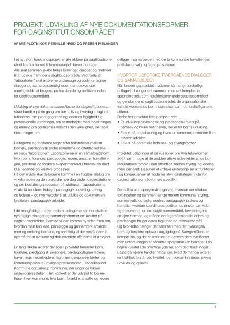 Artikel af Mie Plotnikof, Pernille Hviid, Preben Melander - Bupl