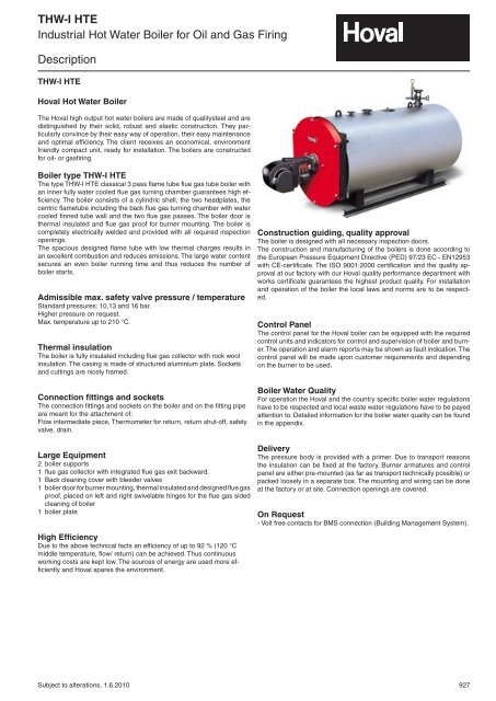 THW-I HTE Industrial Hot Water Boiler for Oil and Gas Firing ... - Hoval