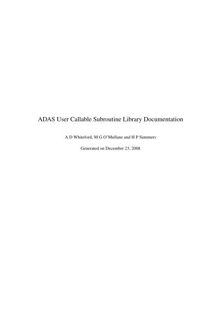 List of subroutines in ADAS library