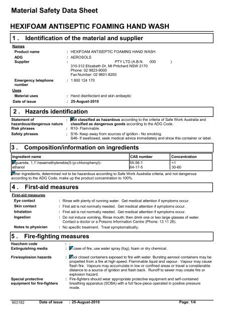 Band Aid Antiseptic Wash Msds