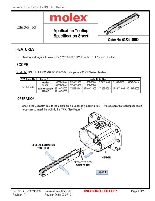 Application Tooling Specification (PDF) - Molex Application Tooling Specification (PDF) - Molex
