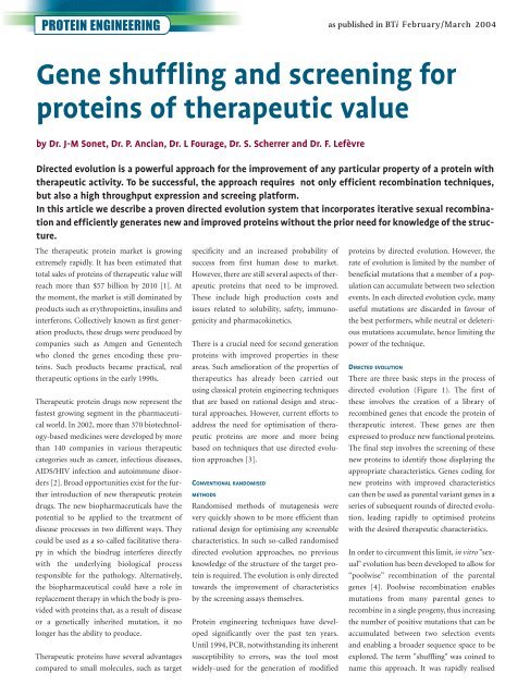 Gene shuffling and screening for proteins of therapeutic value