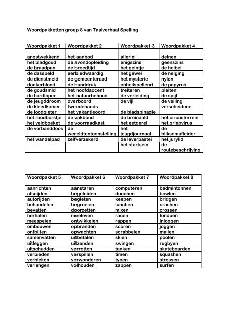 Woordpakketten groep 8 van Taalverhaal Spelling - Het Visnet