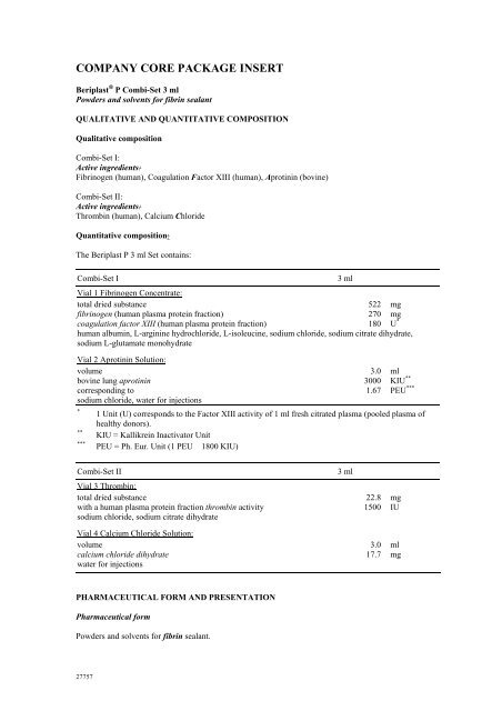 COMPANY CORE PACKAGE INSERT