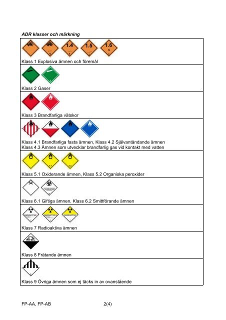 ADR klasser och märkning