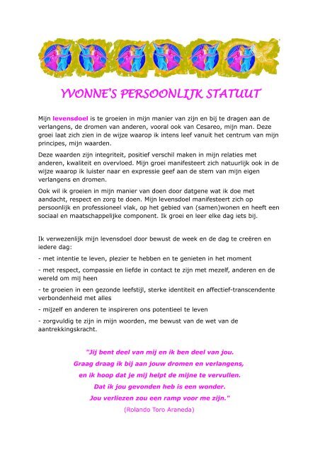 YVONNE'S PERSOONLIJK STATUUT - Biodanza met Yvonne