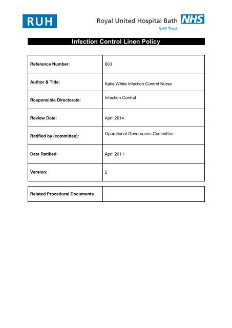 Infection Control Linen Policy - Royal United Hospital Bath NHS Trust