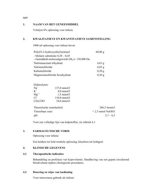 1. NAAM VAN HET GENEESMIDDEL Volulyte 6 ... - Fresenius Kabi