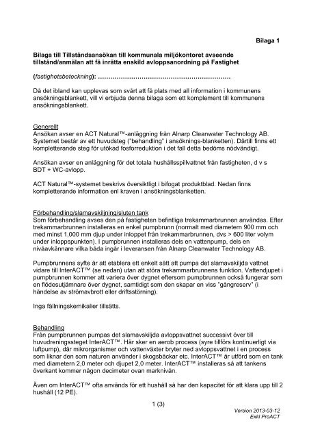 Miljötillståndsbilaga exkl ProACT - Alnarp Cleanwater Technology