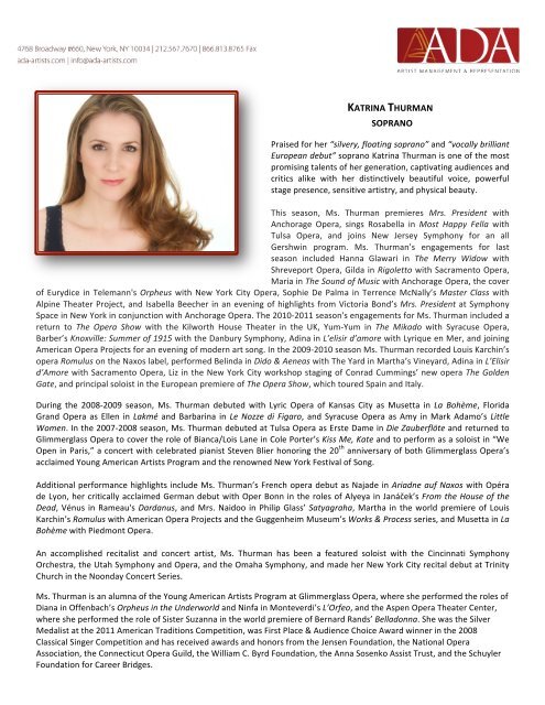 KATRINA THURMAN SOPRANO - ADA Artist Management ...