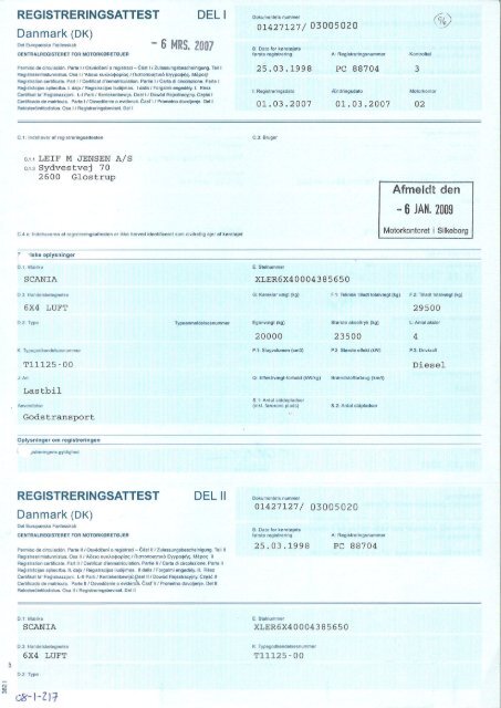 REGISTRERINGSATTEST DEL I