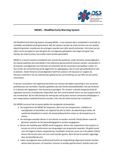 MEWS – Modified Early Warning System