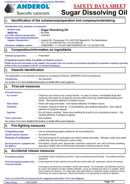 Sugar Dissolving Oil - Anderol