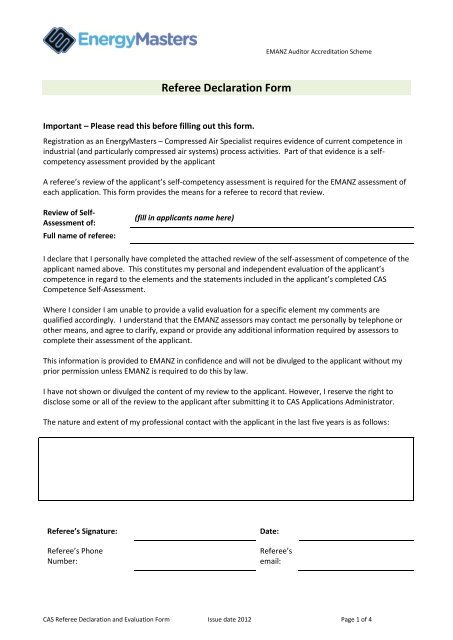 Referee Declaration Form