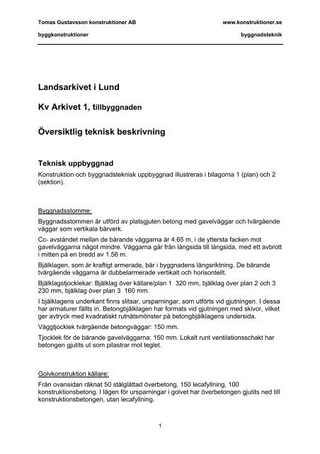 Landsarkivet översiktlig teknisk beskrivning ... - Arkivet i Lund