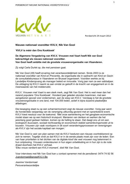 Nieuwe nationaal voorzitter KVLV, Nik Van Gool