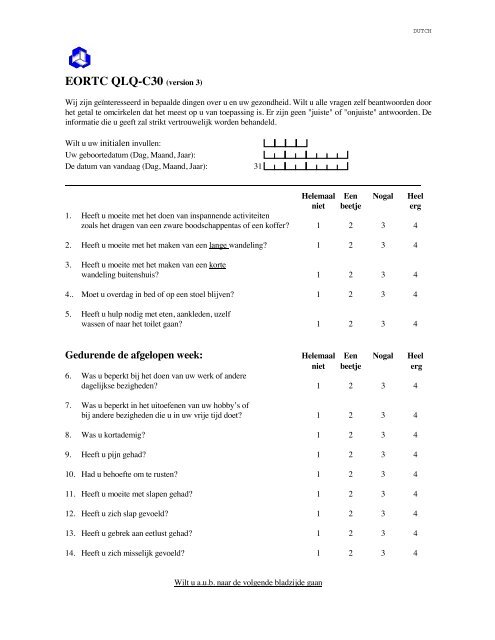EORTC QLQ-C30 (version 3)