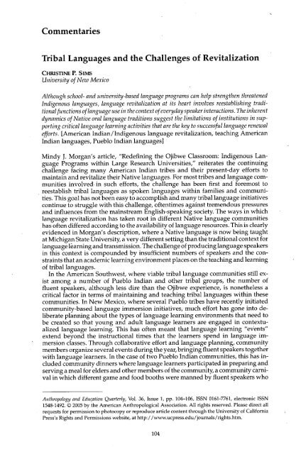 Tribal Languages and the Challenges of Revitalization - Indigenous ...