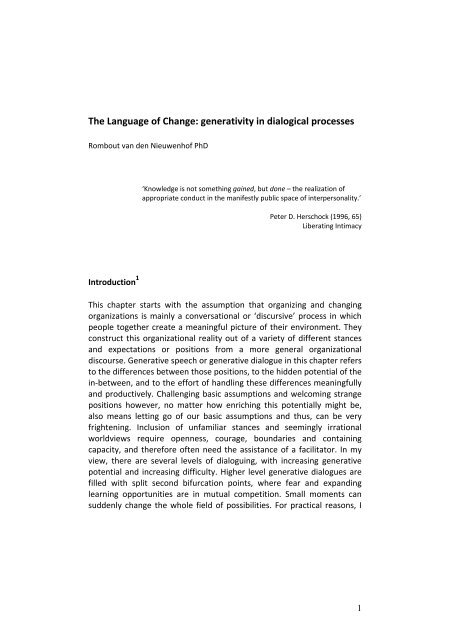 The Language of Change: generativity in dialogical processes