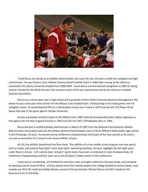 Frank Rocco, Athletics Director - Liberty Christian Academy