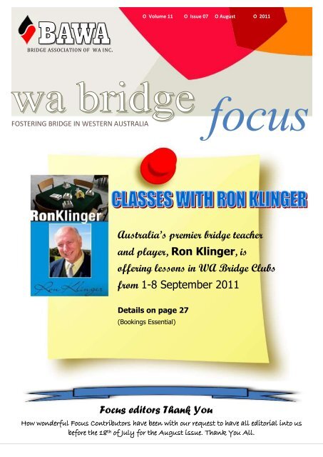 Focus editors Thank You Australia's premier bridge teacher and ...