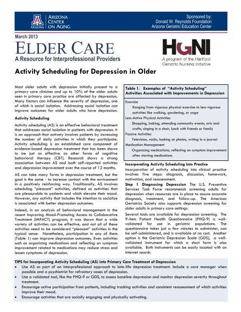 Activity Scheduling for Depression in Older Adults - ASU College of ...