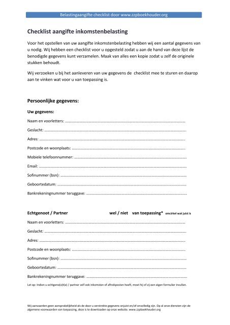 Checklist aangifte inkomstenbelasting - ZZP Boekhouder Organisatie