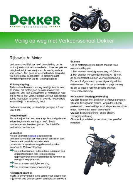 motor rijbewijs A - Rijschool Dekker