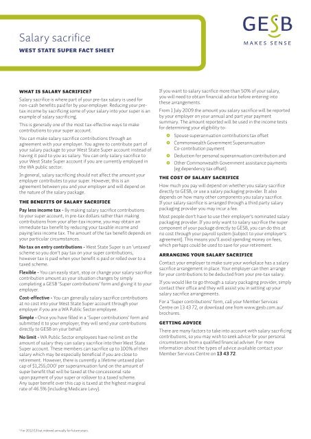 Salary sacrifice West State Super fact sheet - GESB