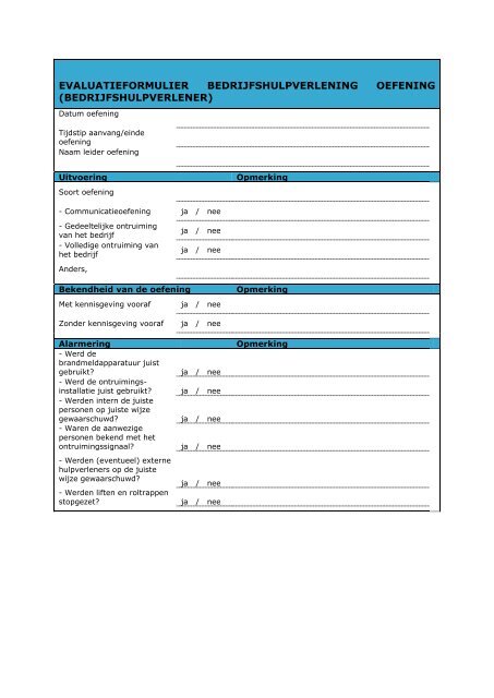 BHV formulier evaluatie BHVer - Van Harte Gefaciliteerd