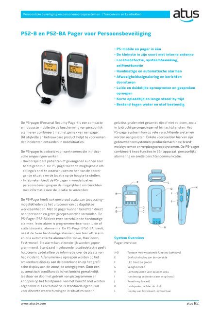 PS2-B en PS2-BA Pager voor Persoonsbeveiliging - Atus