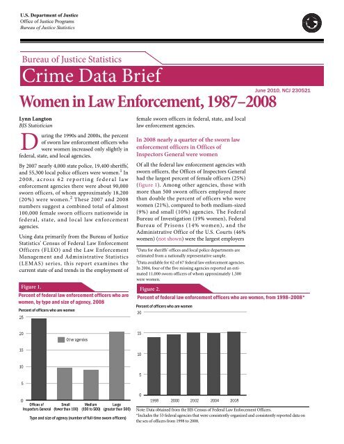 Women in Law Enforcement, 1987-2008 - Bureau of Justice Statistics